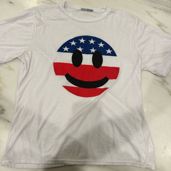 Tops | Kylie Red White And Blue Smiley Face Size Xl | Poshmark